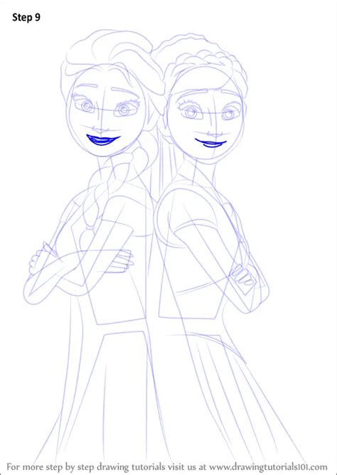How To Draw Elsa And Anna From Frozen Fever Printable Step By Step