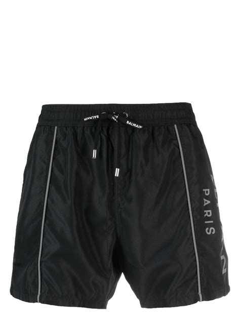 Balmain Logo Print Swim Shorts Black Farfetch Uk