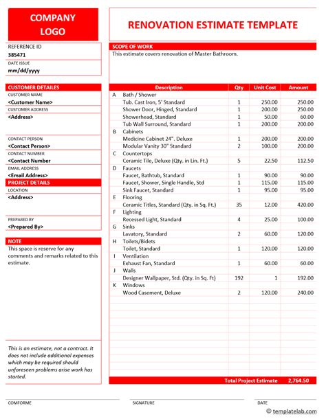 Free Estimate Template Forms Construction Repair Cleaning