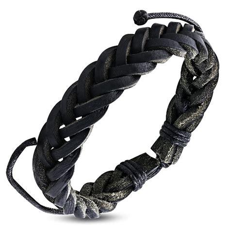 Bracelet homme en cuir ajustable avec corde marron noir tressé