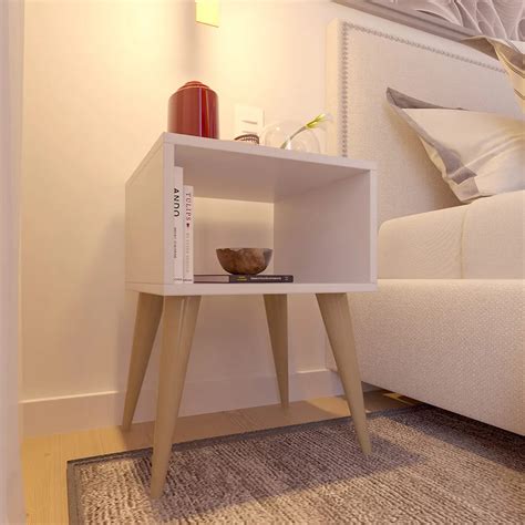 Mesa de Cabeceira Retrô Pequena Quarto Casal Dublin Branco MOVEISE