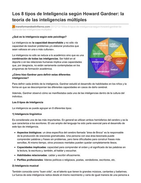 Los 8 Tipos De Inteligencias PDF Descarga Gratuita