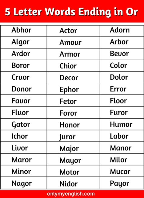 Letter Words Ending In Or Onlymyenglish