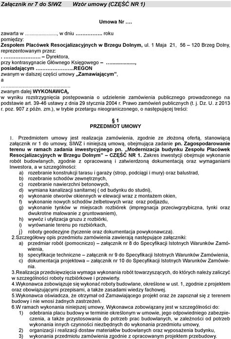 Załącznik nr 7 do SIWZ Wzór umowy CZĘŚĆ NR 1 PDF Free Download