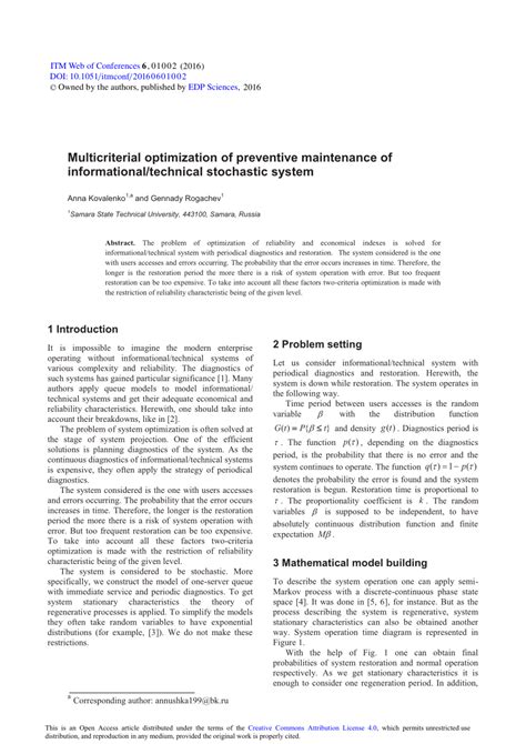 pdf multicriterial optimization of preventive maintenance of informational technical