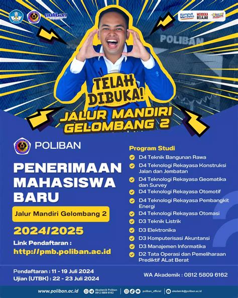 Penerimaan Mahasiswa Baru Jalur Seleksi Mandiri Tahap 2 Poliban TA 2024
