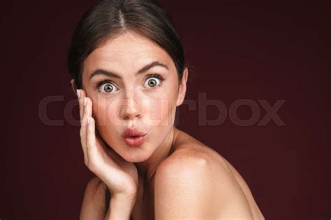Image Of Half Naked Woman Expressing Surprise And Looking At Camera