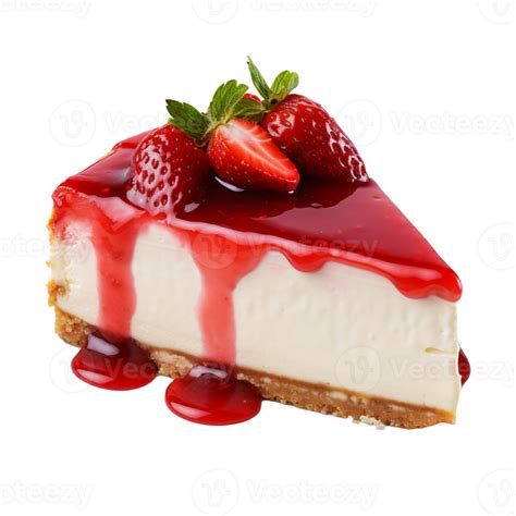 Perfect Angled Slice Of Fridge Strawberry Cheesecake With Strawberry