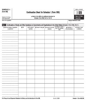 Fillable Online Irs 2009 Form 990 Schedule I 1 Continuation Sheet