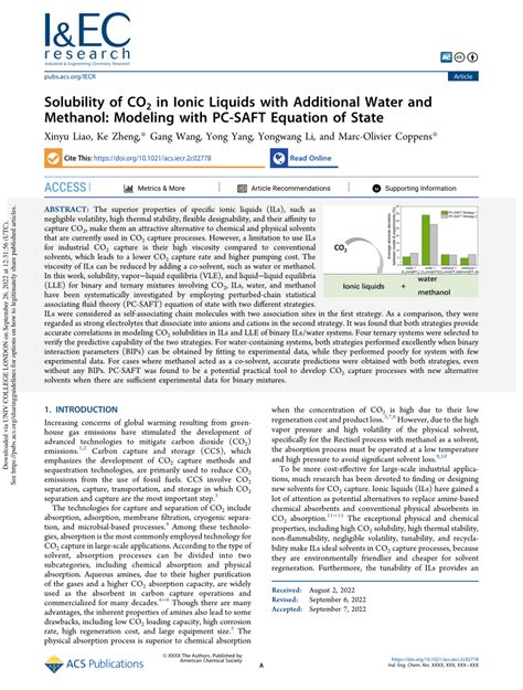Pdf Solubility Of Co In Ionic Liquids With Additional Water And