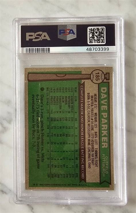 Topps Dave Parker Psa Nm Mt Pittsburgh Pirates Very Nicely