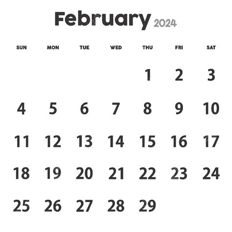 Calendario Febrero 2024 Vector PNG Dibujos Calendario Mes Febrero