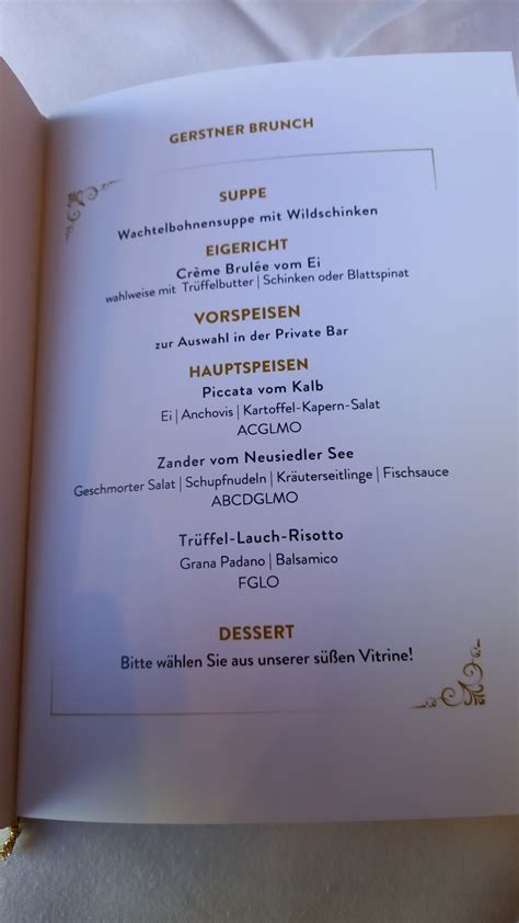 Men Karte Speisenfolge Brunch Gerstner Caf Restaurant Wien