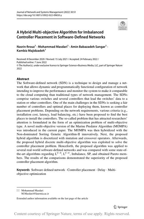 a hybrid multi objective algorithm for imbalanced controller placement in software defined