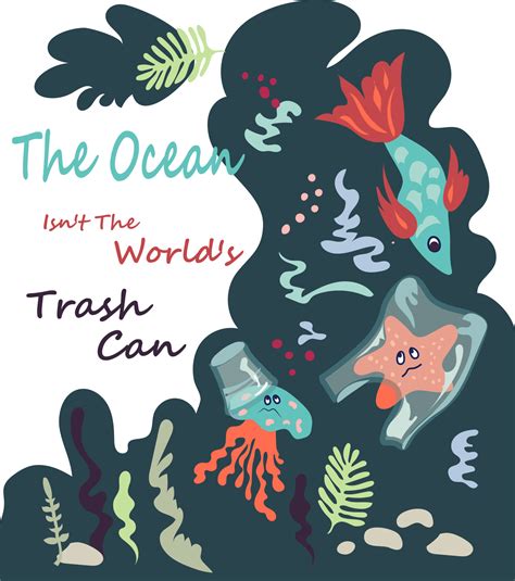 A Poster Containing A Call To Save Ocean From Plastic Waste With A Fish