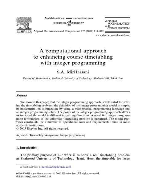 a computational approach to enhancing course timetabling with integer programming pdf