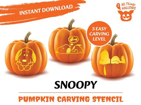 Snoopy Pumpkin Carving Stencil Template Halloween Jack O Lantern