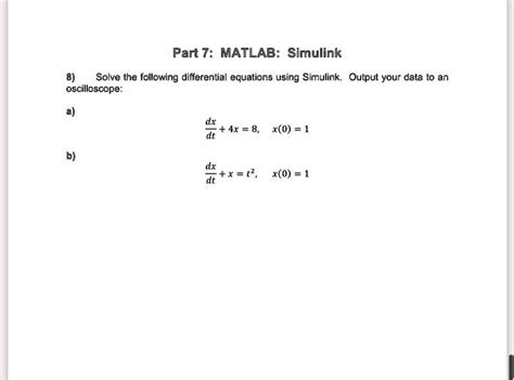 part 7 matlab simulink 8 solve the following differential equations using simulink output