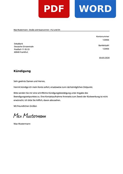 Depot Kuendigen Vorlage
