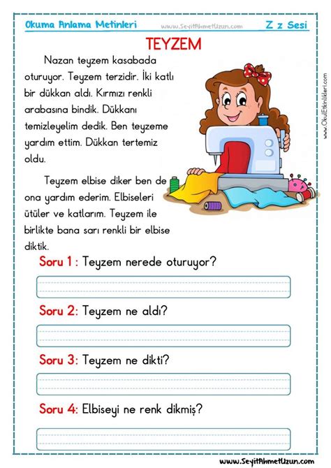 Z Sesi Okuma Anlama Metni TEYZEM Seyit Ahmet Uzun Eğitime Yeni