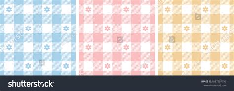 Gingham Pattern Set Floral Checked Plaids Stock Vector Royalty Free