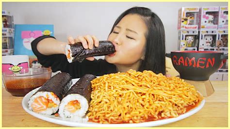 WHOLE SUSHI ROLLS NUCLEAR FIRE NOODLES L MUKBANG YouTube