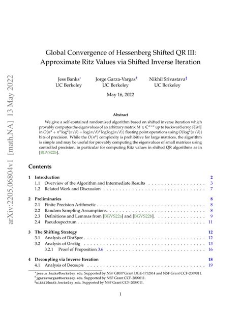 global convergence of hessenberg shifted qr iii approximate ritz values via shifted inverse