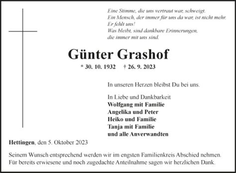 Traueranzeigen von Günter Grashof Trauerportal Ihrer Tageszeitung
