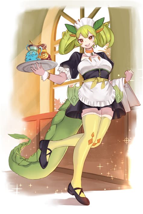 Wallpaper Anime Girls Trading Card Games Yu Gi Oh Parlor Dragonmaid Twintails Green Hair