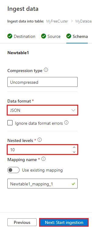 Ingest Json Data From A Local File To An Existing Table In Azure Data Explorer Using The