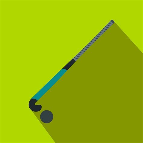 Palo para hockey sobre césped y pelota icono plano sobre un fondo verde