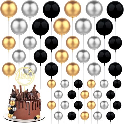 46 Stück Tortendeko Kugeln Tortendeko Hochzeit Goldene Kugeln Happy