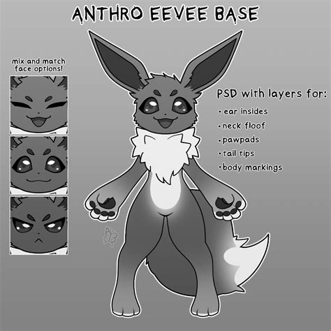 Anthro Eevee Psd Base V2 P2u Version By Ana Adoptshop On Deviantart