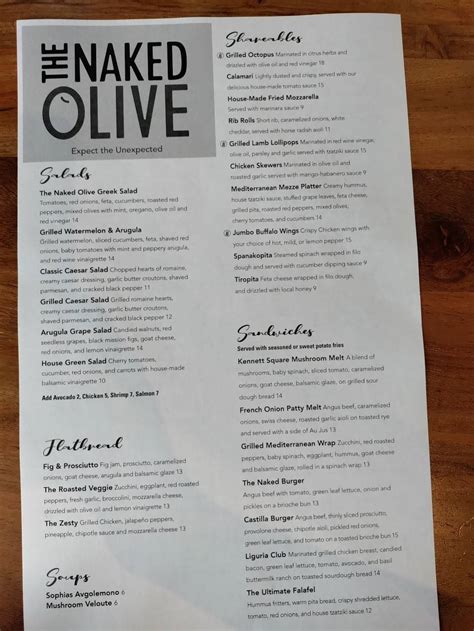 Menu At The Naked Olive Restaurant Kennett Square