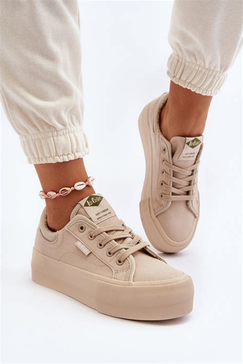 Trampki Damskie Na Platformie Lee Cooper LCW 24 31 2181 Beżowe 40 Lee