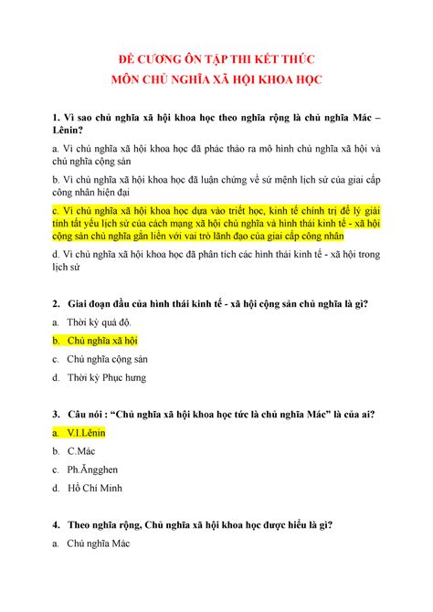 ĐỀ CƯƠNG ÔN TẬP Cnxhkh KEY ĐỀ CƯƠNG ÔN TẬP THI KẾT THÚC MÔN CHỦ NGHĨA