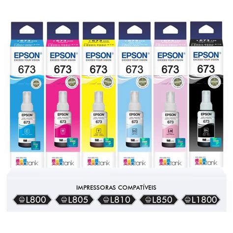 Kit Refil De Tintas 06 Cores T673 Originais Epson P Impressoras