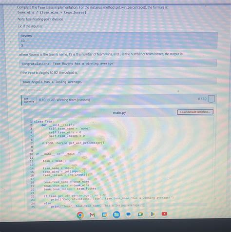 Solved Complete The Team Class Implementation For The Instance Method Course Hero