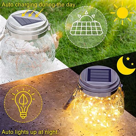 Solar Lantern Crackle Glass Ball Amber Warm LED Solar Garden Etsy