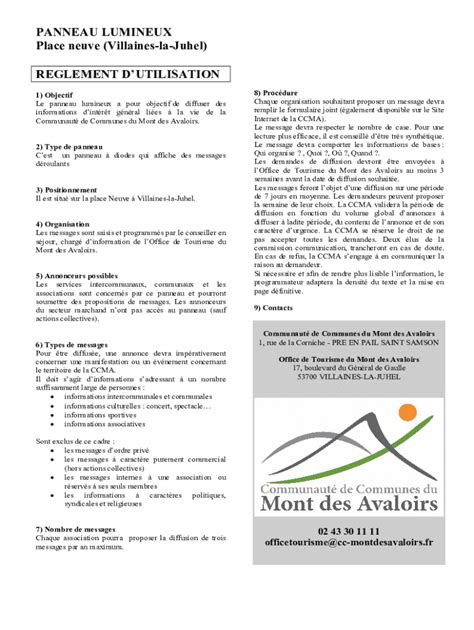 Remplissable En Ligne Rglement D Utilisation Du Panneau Lumineux D