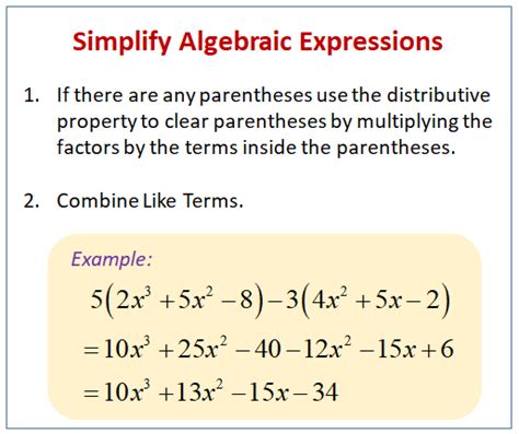algebraic simplification examples solutions videos worksheets games activities