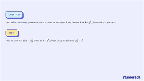 solved find the five remaining trigonometric function values for each angle θ see example 8