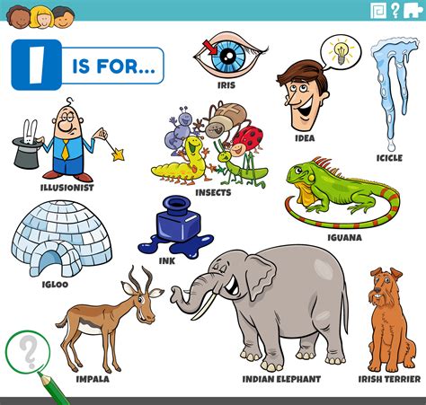 Letter I Words Educational Set With Cartoon Characters 7048175 Vector