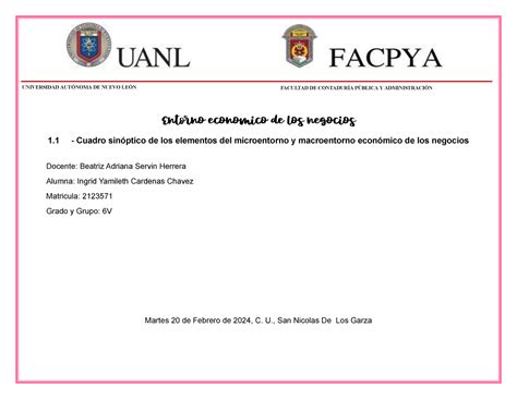 EV1 Entorno economico de los negocios 1 Cuadro sinóptico de los