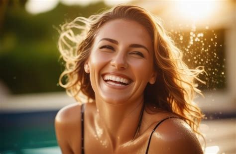 セクシーな白人女性が楽しんでビキニ夏レジャー日光浴で休暇を楽しんでいます プレミアム写真
