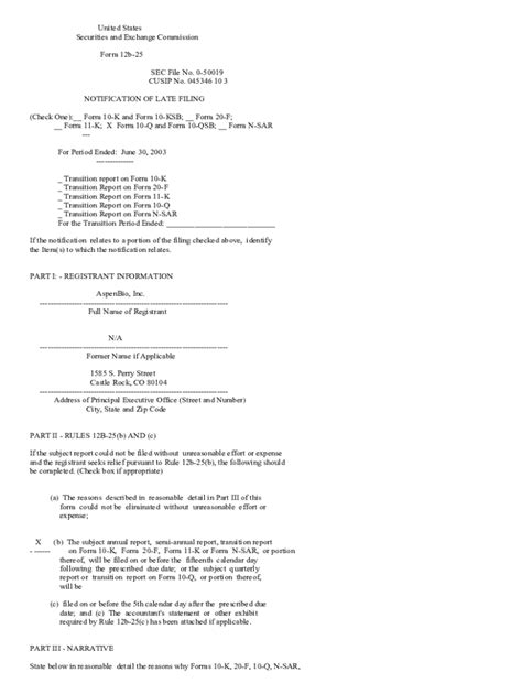 Fillable Online Form 12b 25 Notification Of Late Filing Fax Email