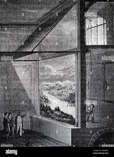 Ilustración mostrando Diorama por Louis Daguerre 1787 1851 pintor