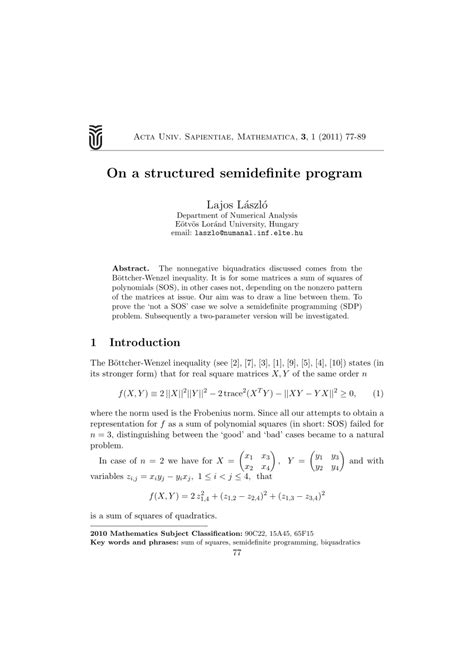 pdf on a structured semidefinite program