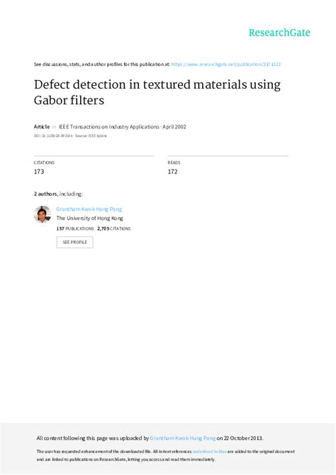 pdf defect detection in textured materials using gabor filters ajay kumar
