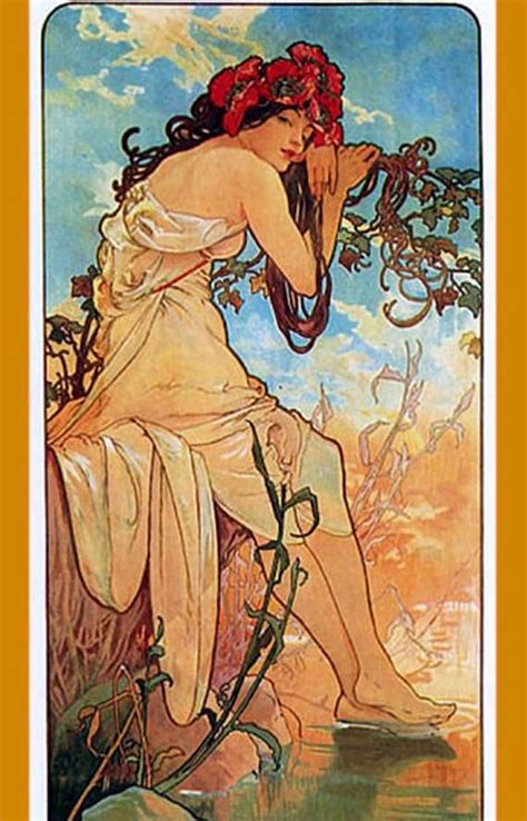 Alphonse Mucha Summer Lake Flowers Seasons Art Deco Era Art